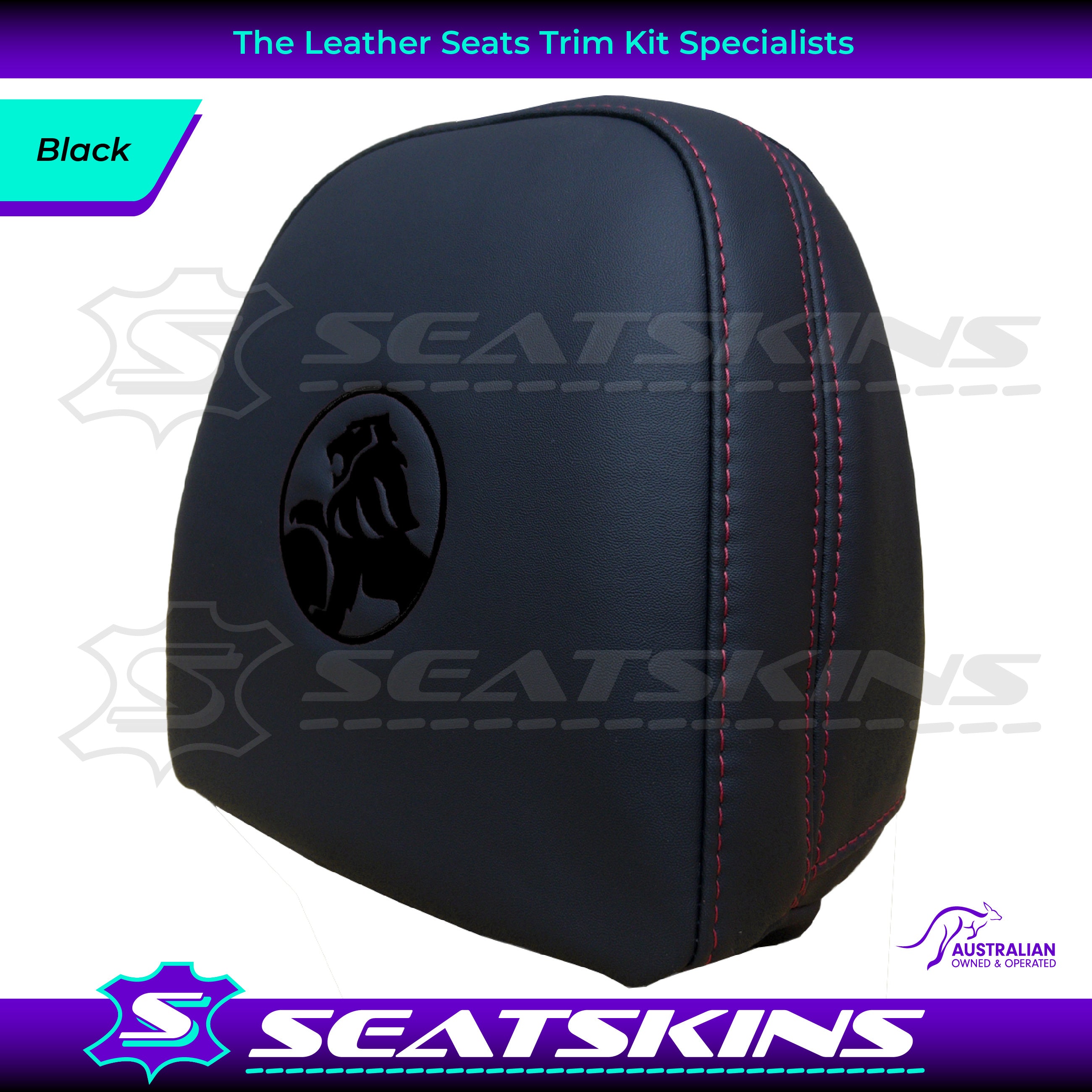 HEADREST COVERS PAIR FOR VF BLACK LEATHERETTE SILVER OR RED STITCH HOL ...