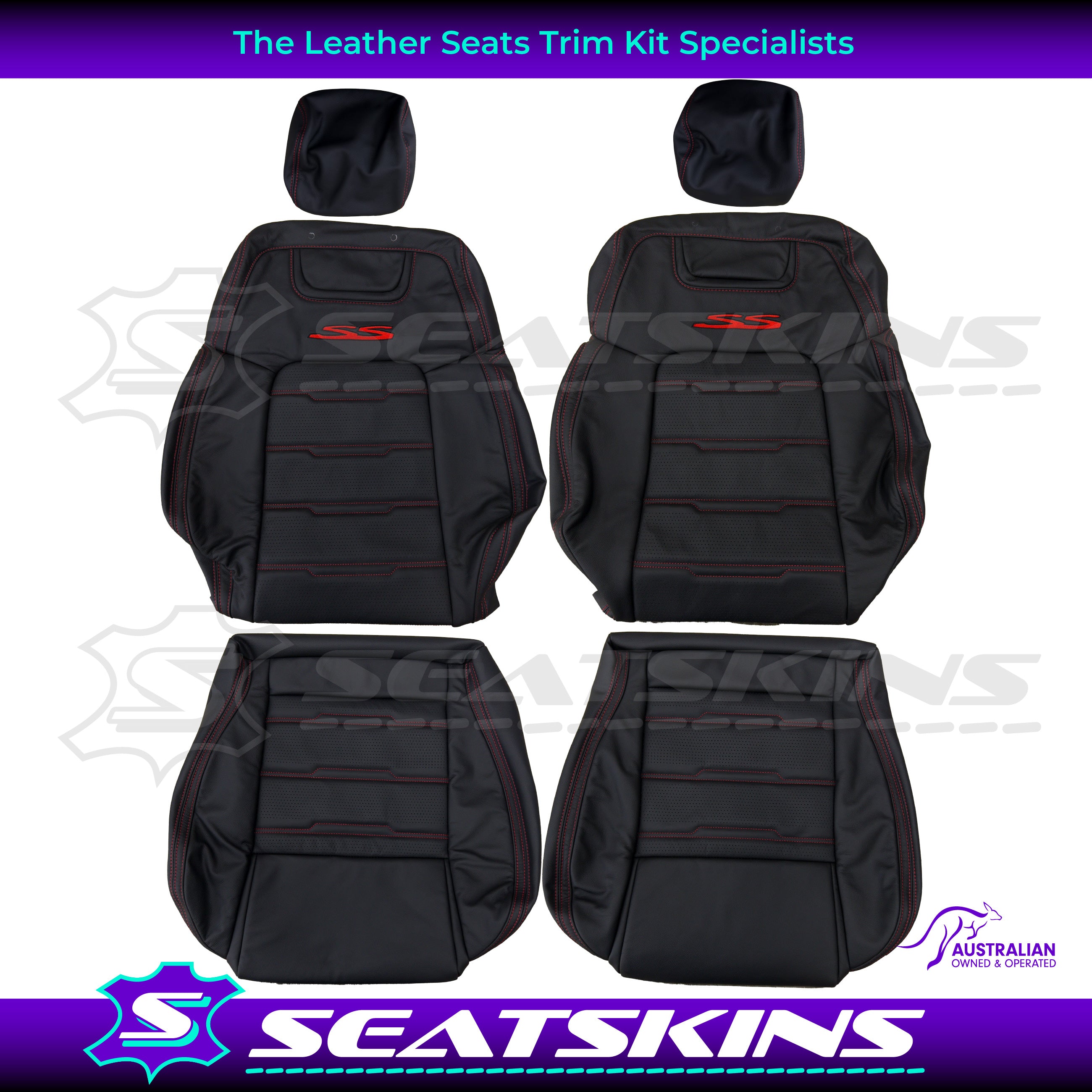 LEATHER SEATS TRIM KIT FOR HOLDEN VE SS UTE ONYX RED SPECIAL STITCH IN ...
