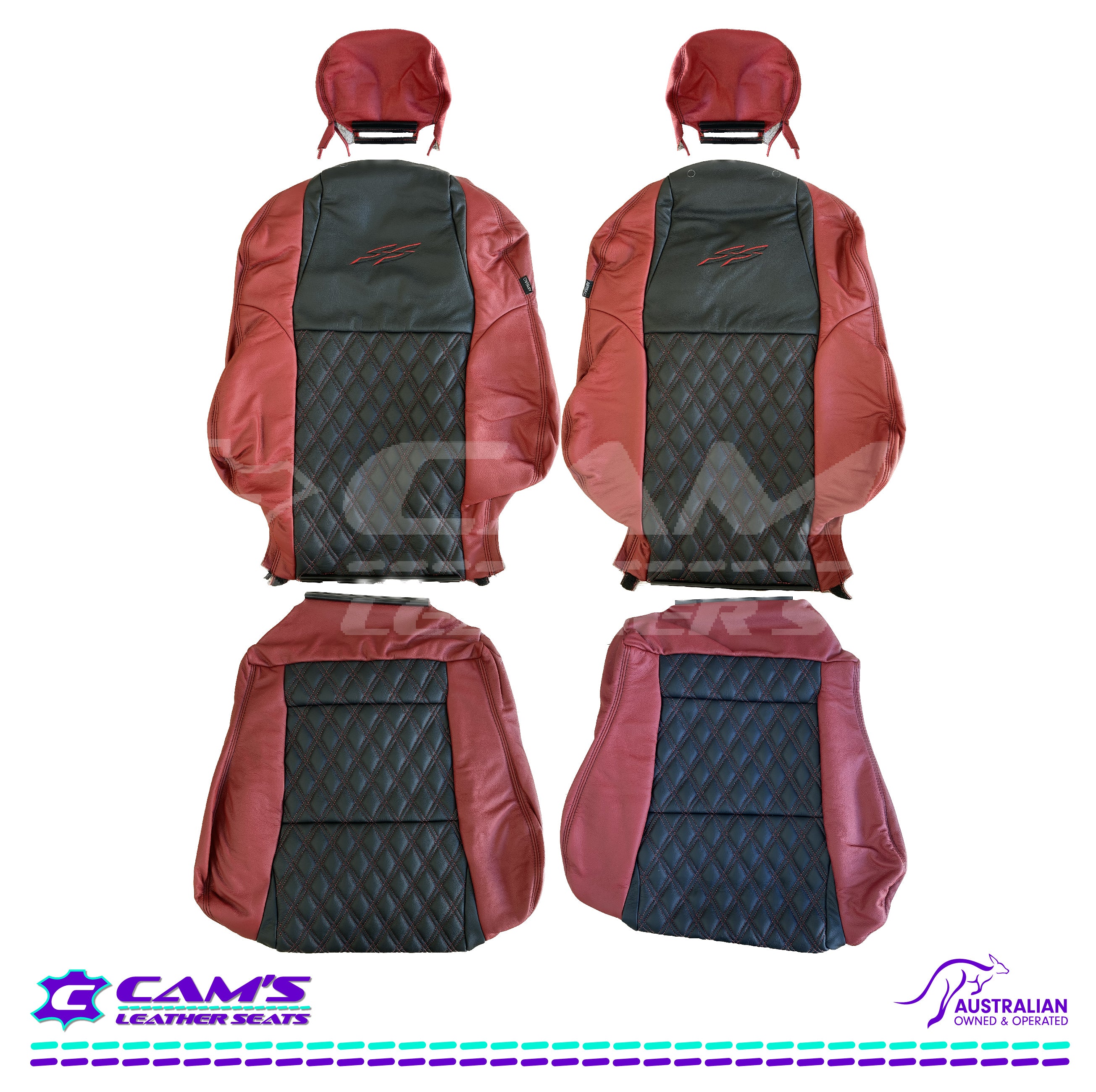 LEATHER SEATS TRIM KIT FOR VY/VZ SS UTE 2 FRONT SEATS RED/BLACK DIAMON ...