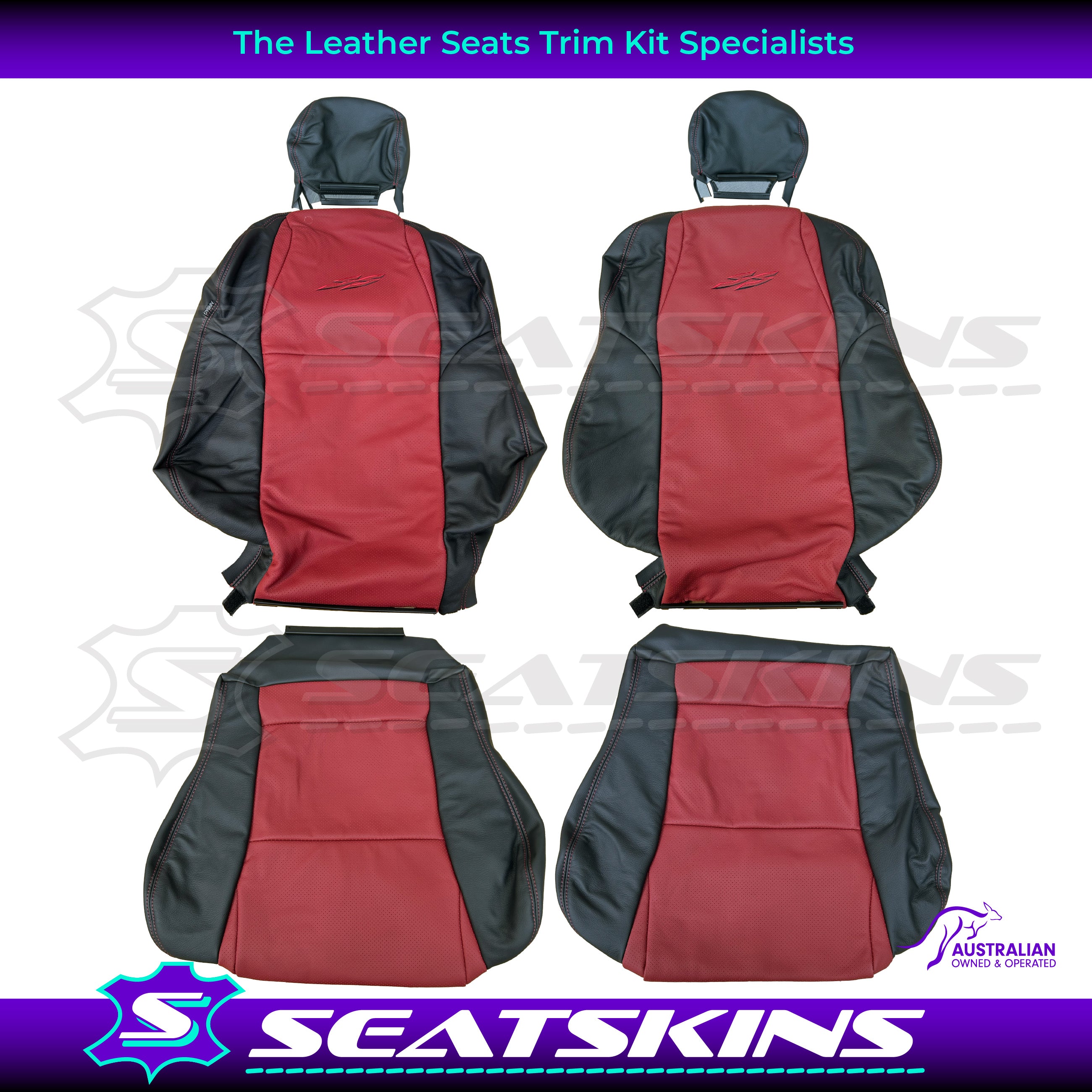 LEATHER SEATS TRIM KIT FOR HOLDEN SS VY SERIES 2 / VZ UTE RED AND ANTH ...