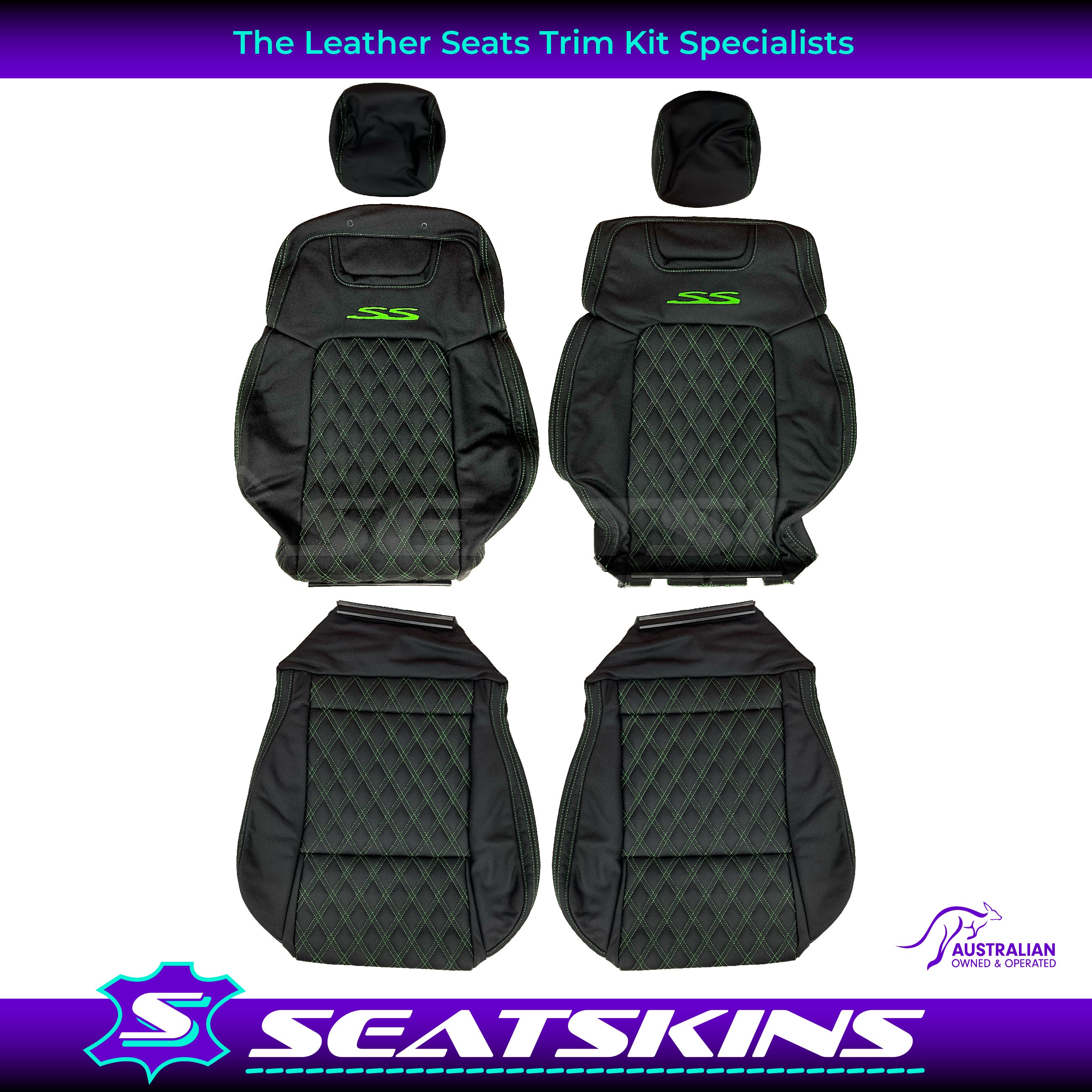 LEATHER SEATS TRIM KIT SKINS TO FIT HOLDEN VE SS UTE GREEN DOUBLE DIAM ...