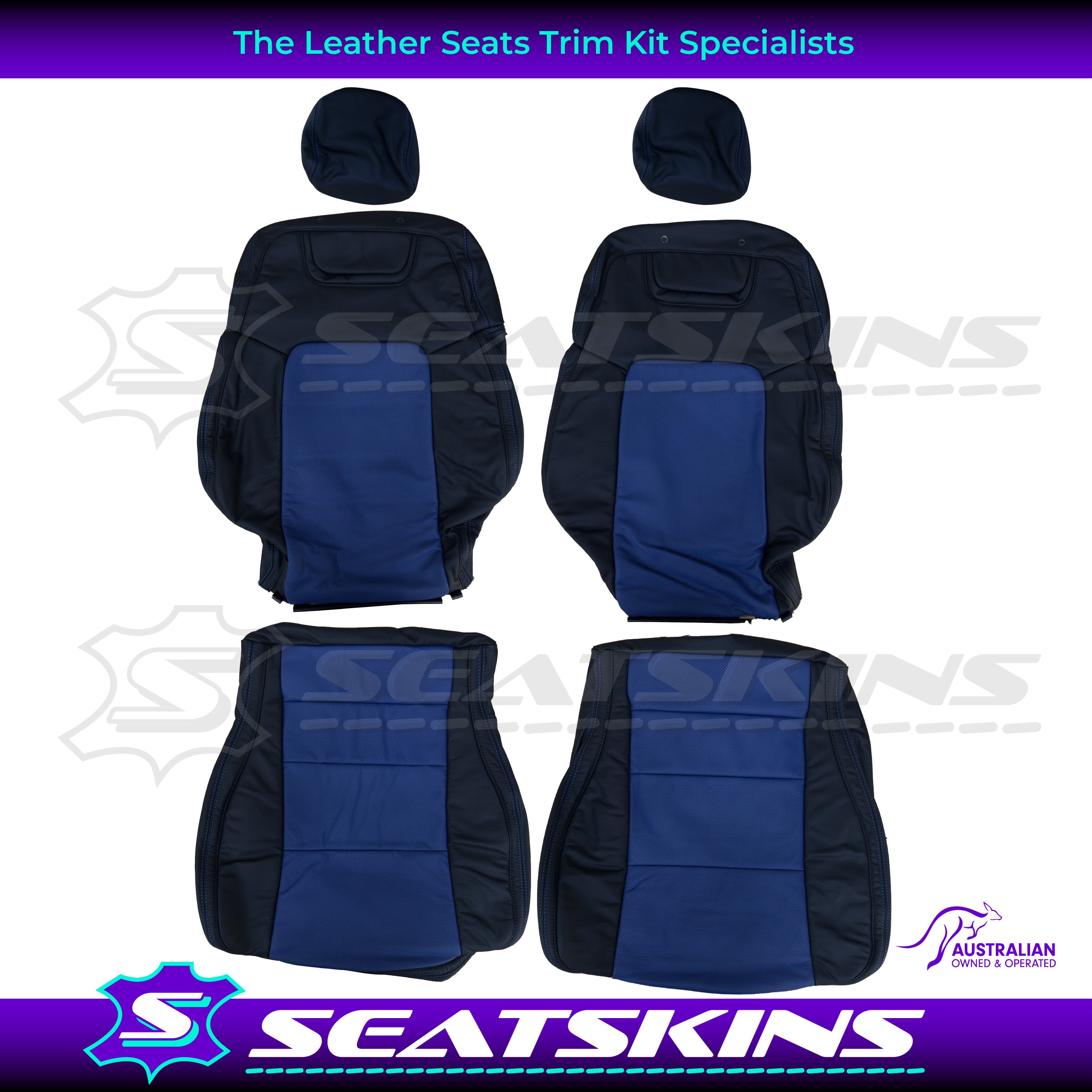 LEATHER SEATS TRIM KIT FOR HOLDEN VE CLUBSPORT 5 SEATER BLUE INSERTS B ...