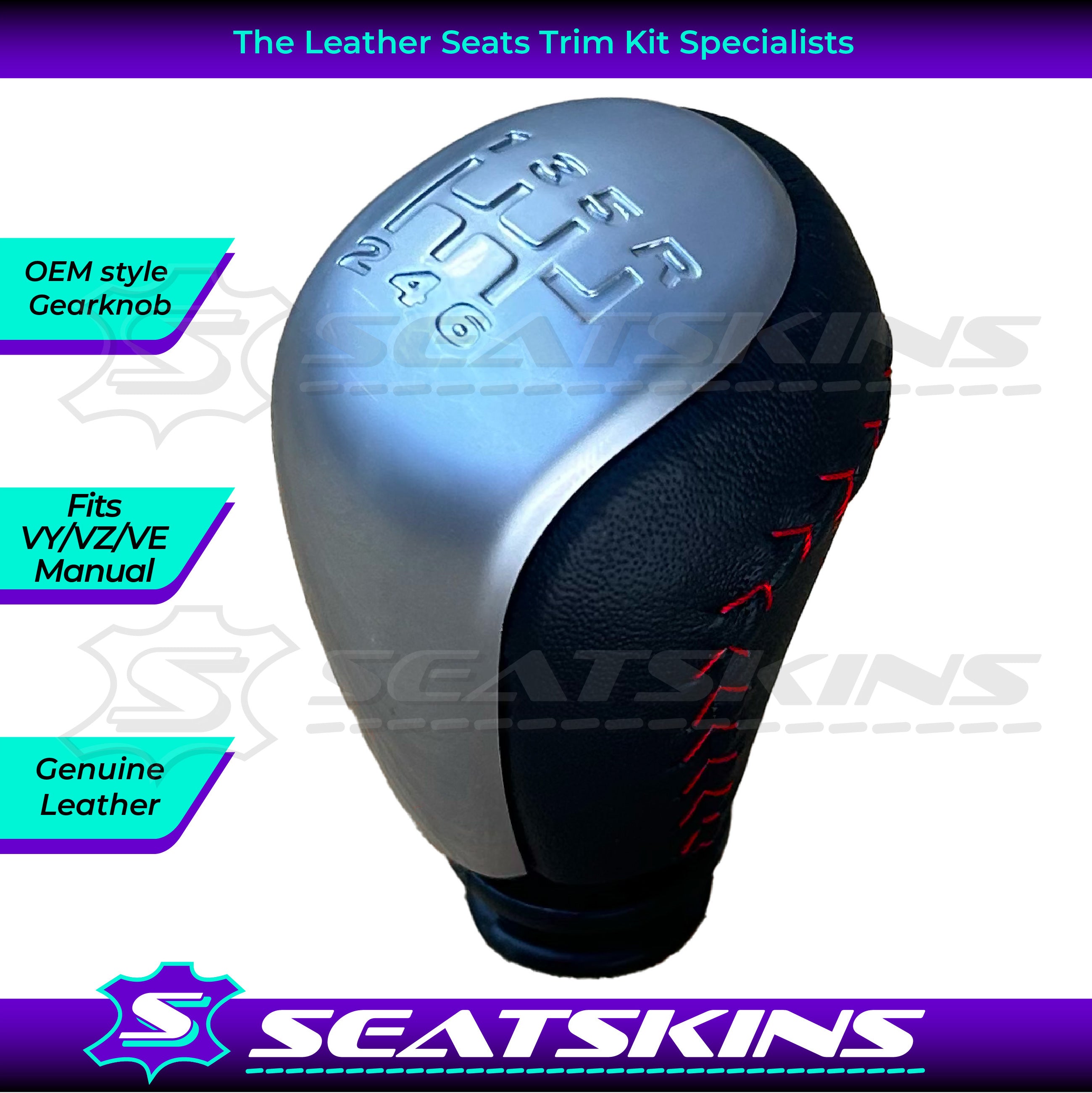 MANUAL GEAR SHIFT KNOB AND CAP TO FIT HOLDEN VY/VZ/VE RED STITCHING ...