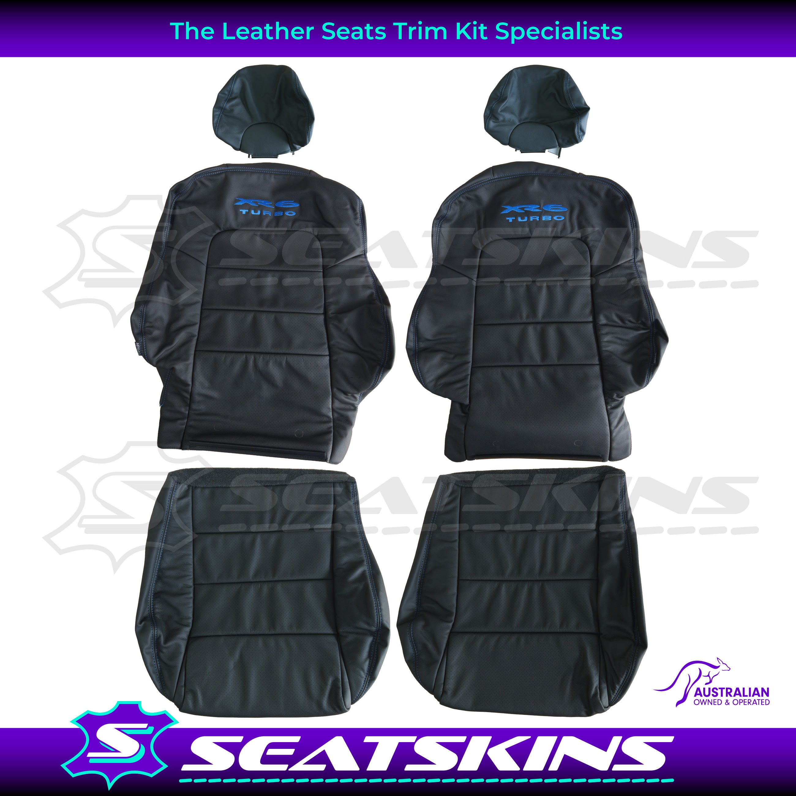 LEATHER SEATS TRIM KIT SKINS FOR FORD BA/BF FALCON BLUE XR6 TURBO LOGO ...