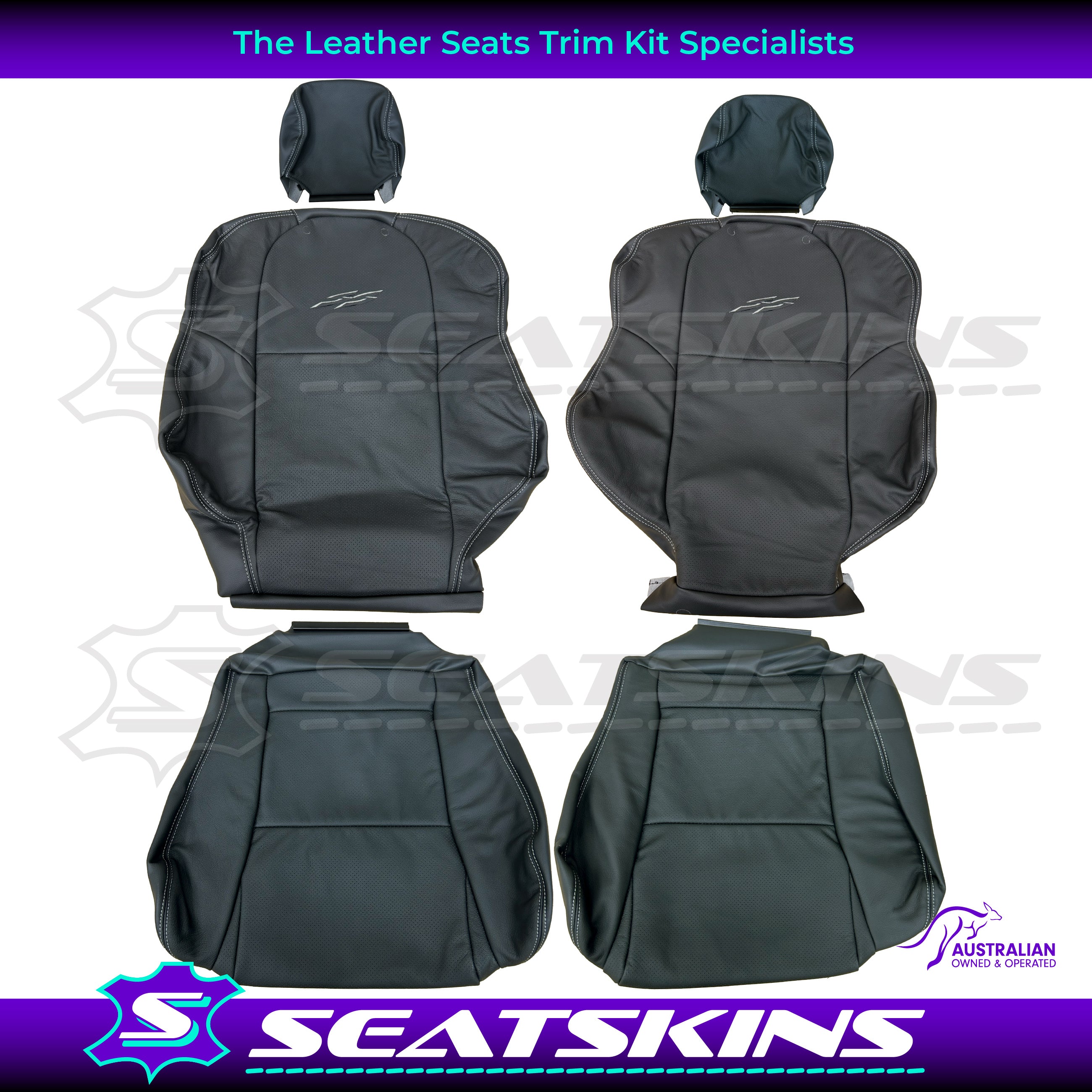 LEATHER SEATS TRIM KIT FOR HOLDEN VY SS SERIES 1 UTE WHITE STITCHING ...