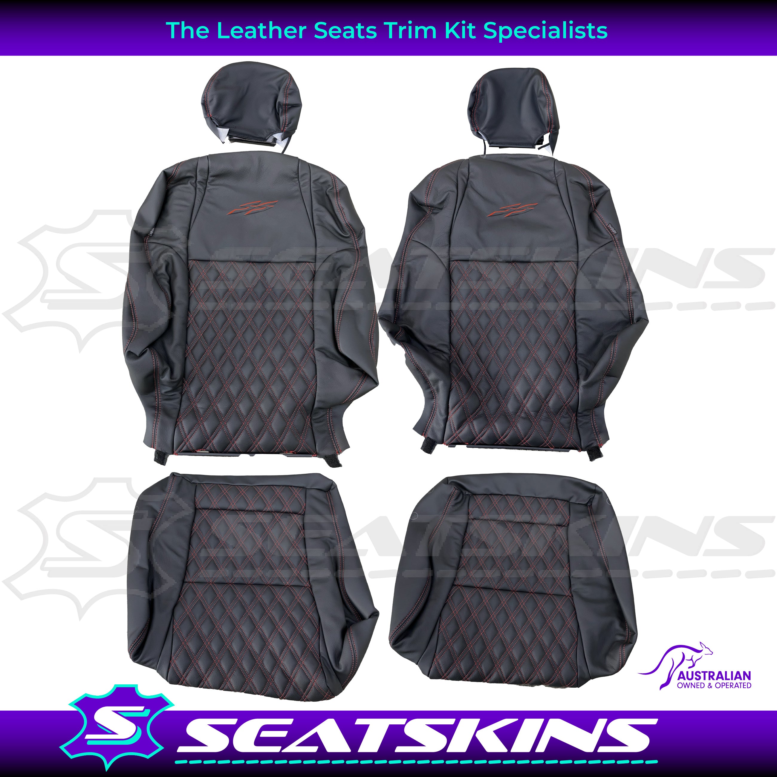 LEATHER SEATS TRIM KIT SKINS FOR HOLDEN VY S2/VZ SS SEDAN BLACK/RED DI ...