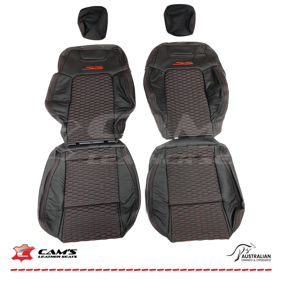 LEATHER SEATS TRIM KIT FOR HOLDEN VE SS UTE BLACK WITH RED HEX STITCHI ...